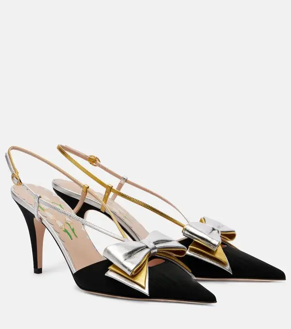 Valentino Garavani Bowow 85 Moiré Slingback Pumps - Black