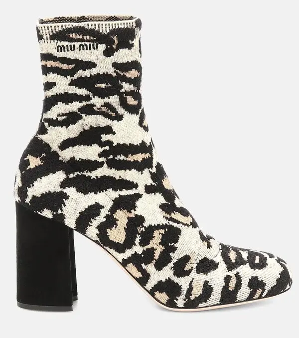Miu Miu Leopard-print Jacquard Ankle Boots
