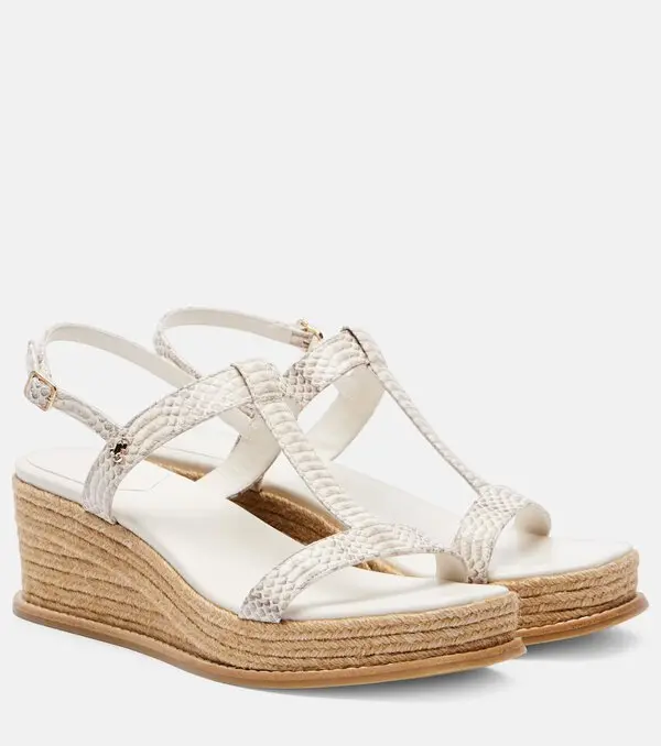 JIMMY CHOO Theia 100 Leather Espadrille Wedges - Grey