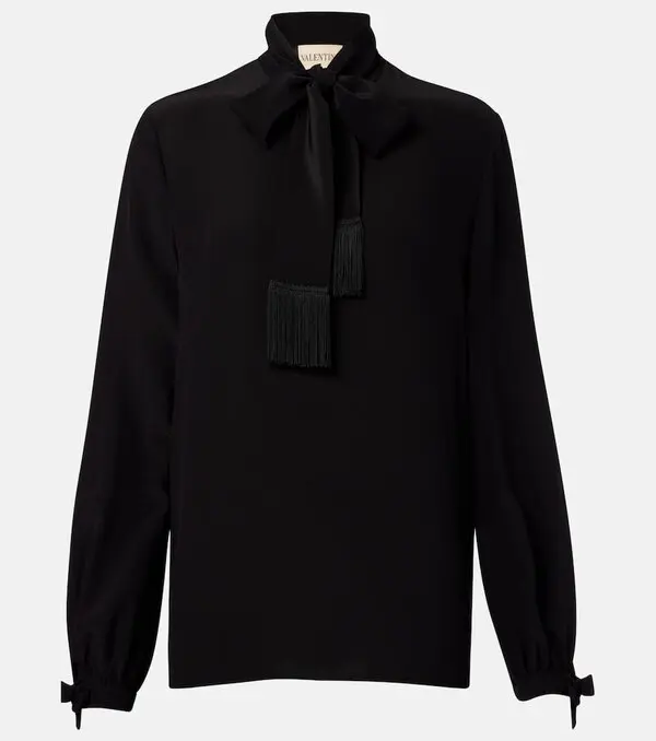 Valentino Garavani Silk Crêpe Blouse With Bow Detail - Black