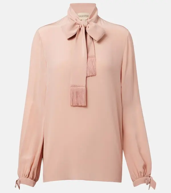 Valentino Garavani Bow-detail Silk Crêpe Blouse - Pink