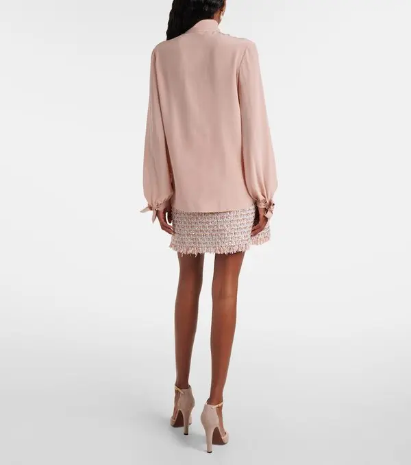 Valentino Garavani Bow-detail Silk Crêpe Blouse - Pink