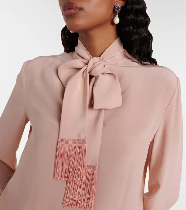 Valentino Garavani Bow-detail Silk Crêpe Blouse - Pink