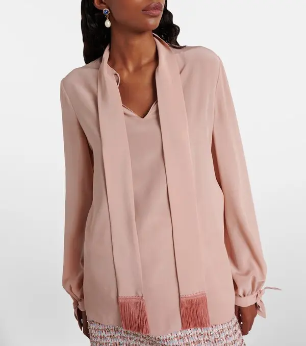Valentino Garavani Bow-detail Silk Crêpe Blouse - Pink