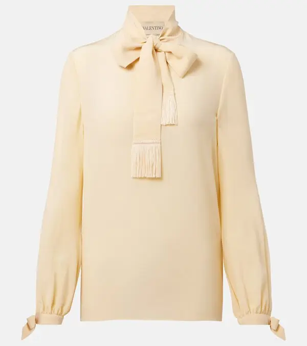 Valentino Garavani Silk Crêpe Blouse With Bow Detail - Yellow