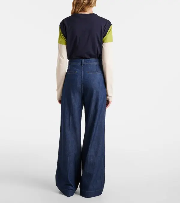 7 For All Mankind Pleated High-rise Wide-leg Jeans - Blue