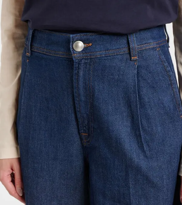 7 For All Mankind Pleated High-rise Wide-leg Jeans - Blue