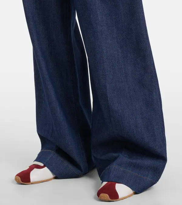 7 For All Mankind Pleated High-rise Wide-leg Jeans - Blue