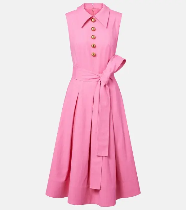 Carolina Herrera Belted Twill Midi Dress - Pink