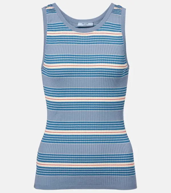 Prada Cotton Ribbed-knit Tank Top - Blue