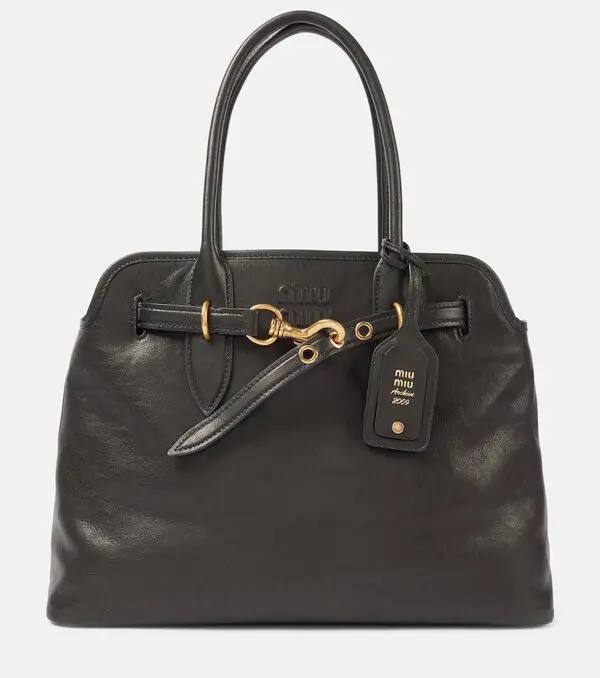 Miu Miu Aventure Medium Leather Tote Bag - Black