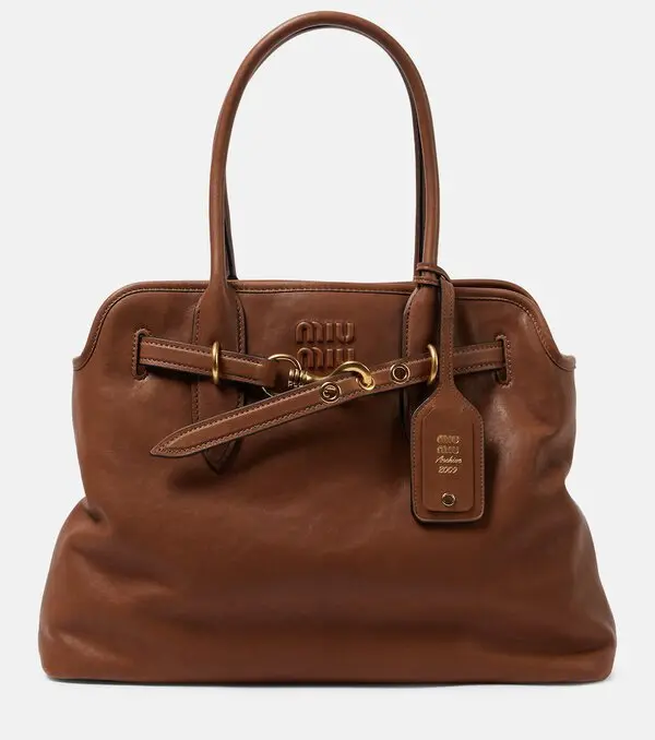Miu Miu Medium Leather Tote Bag - Brown