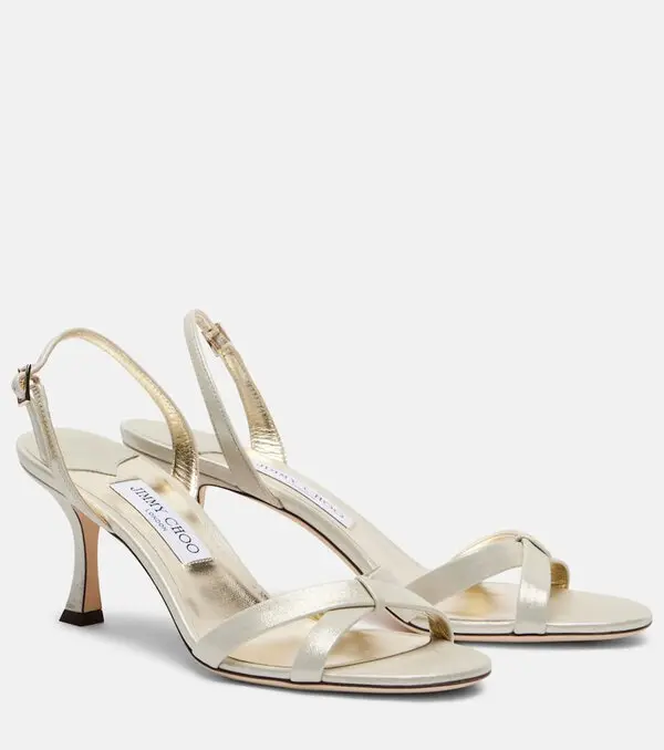 JIMMY CHOO Elsy 70 Metallic Leather Sandals - Gold