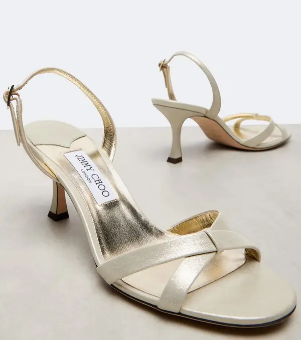 JIMMY CHOO Elsy Metallic Leather Sandals - Gold