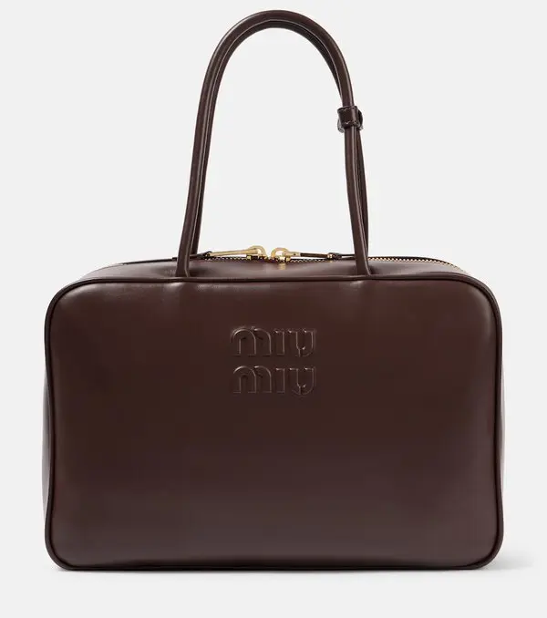 Miu Miu Beau Large Leather Tote Bag - Brown