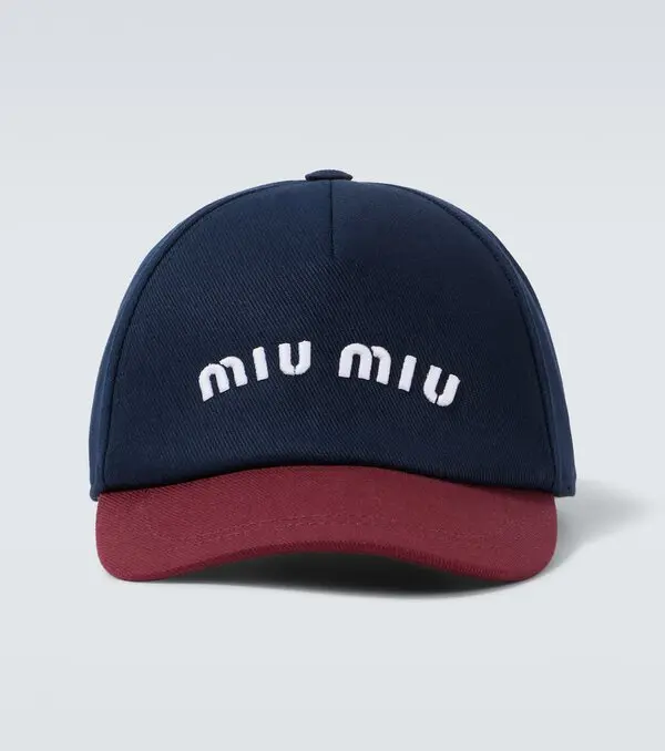 Miu Miu Logo Cotton Drill Baseball Cap - Blue