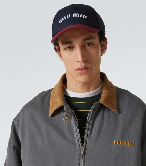 Miu Miu Logo Cotton Drill Baseball Cap - Blue
