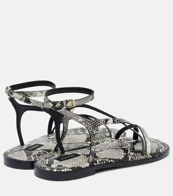 A.emery Edna Snake-effect Leather Sandals - Grey