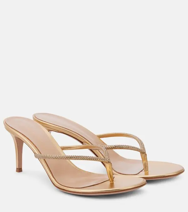 GIANVITO ROSSI India 70 Leather Thong Sandals - Gold