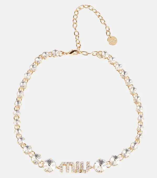 Miu Miu Logo Crystal-embellished Necklace - Silver