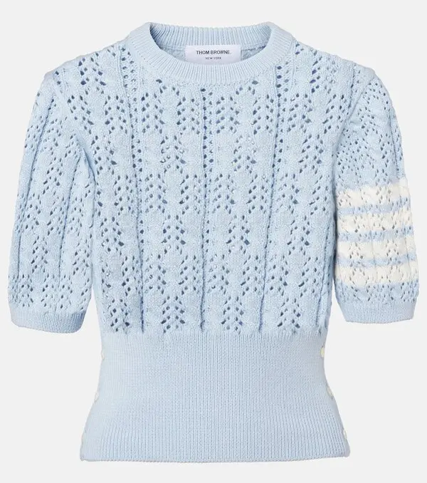 Thom Browne 4-bar Pointelle Cotton Top - Blue