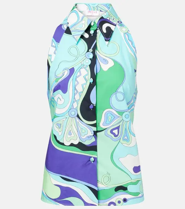 Emilio Pucci Orchidee Printed Halterneck Cotton Top