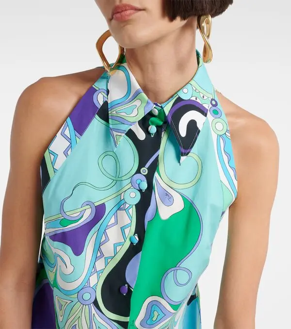 Emilio Pucci Orchidee Printed Halterneck Cotton Top
