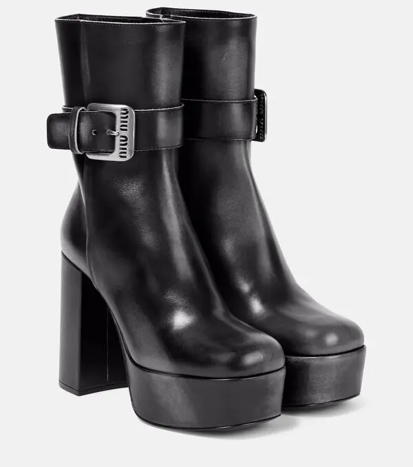 Miu Miu Platform Leather Ankle Boots