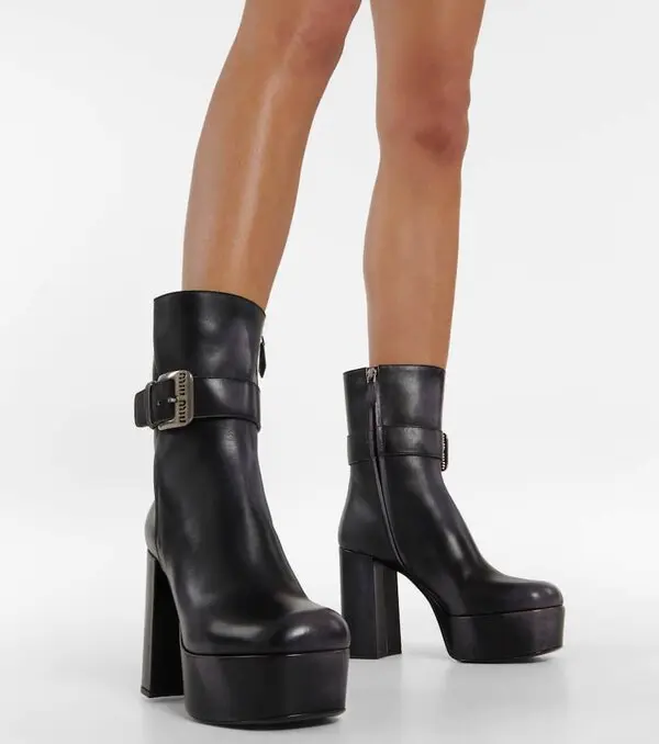Miu Miu Platform Leather Ankle Boots