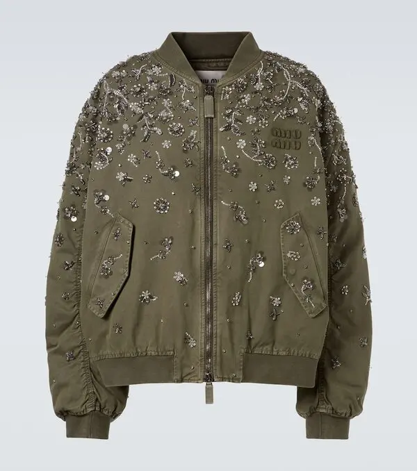Miu Miu Sequined Cotton Gabardine Bomber Jacket