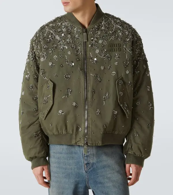 Miu Miu Sequined Cotton Gabardine Bomber Jacket