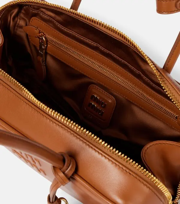 Miu Miu Beau Logo Embossed Leather Tote - Brown