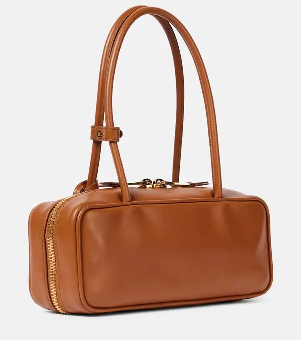 Miu Miu Beau Logo Embossed Leather Tote - Brown