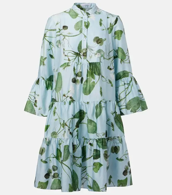 Erdem Tiered Floral Cotton Minidress - Blue