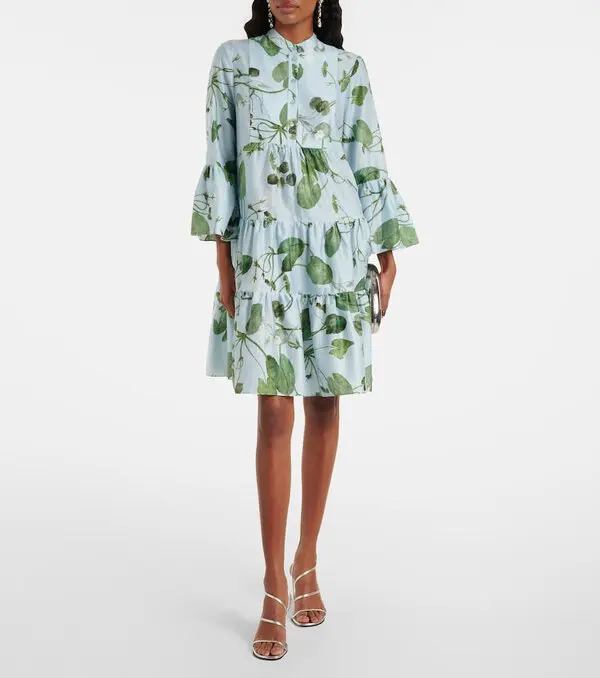 Erdem Tiered Floral Cotton Minidress - Blue