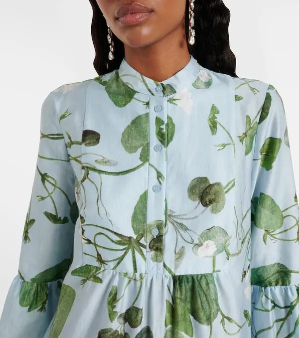 Erdem Tiered Floral Cotton Minidress - Blue