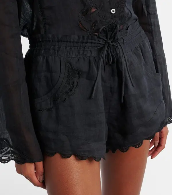 Isabel Marant Étoile Lola Broderie Anglaise Ramie Shorts - Black