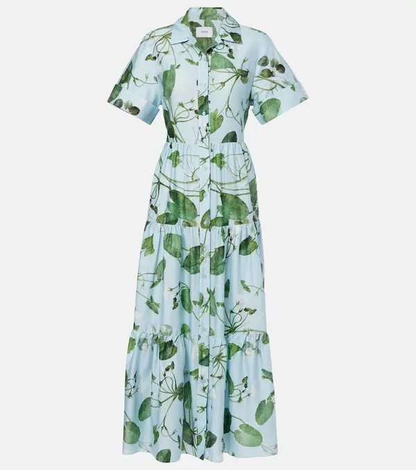 Erdem Tiered Floral Cotton Midi Dress - Blue