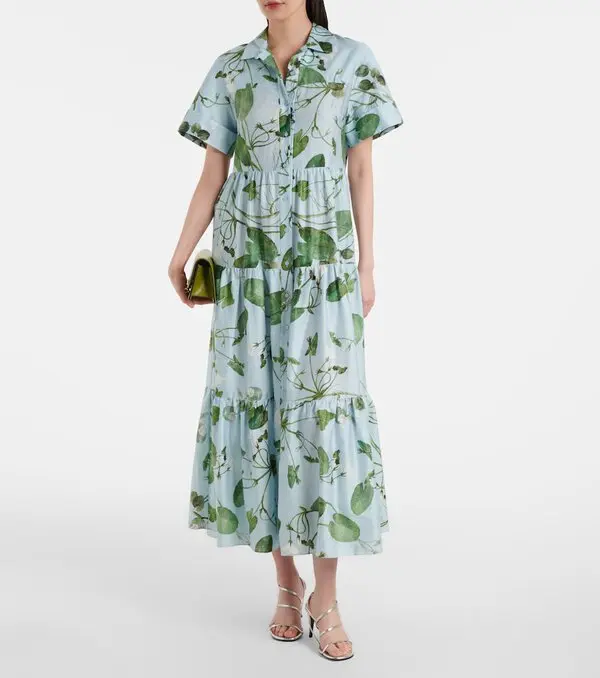 Erdem Tiered Floral Cotton Midi Dress - Blue