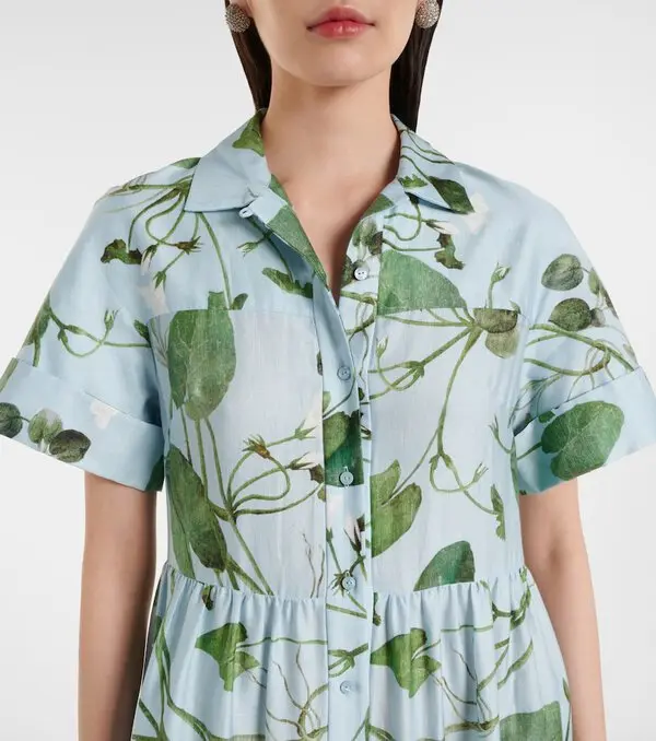 Erdem Tiered Floral Cotton Midi Dress - Blue