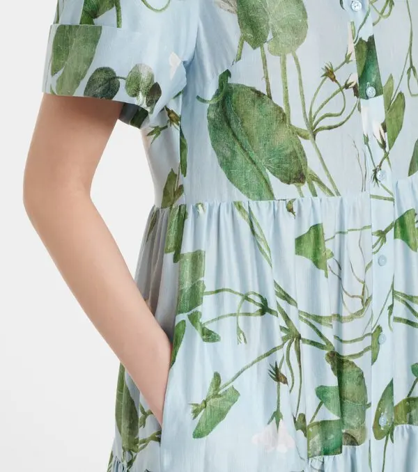Erdem Tiered Floral Cotton Midi Dress - Blue