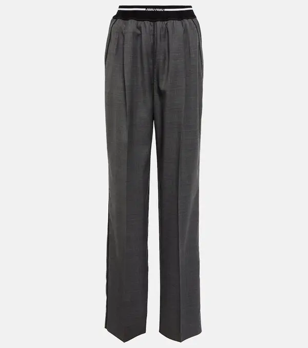 Miu Miu Logo Wide-leg Checked Pants