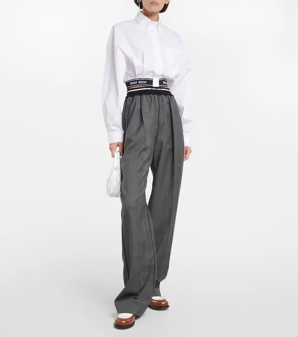 Miu Miu Logo Wide-leg Checked Pants