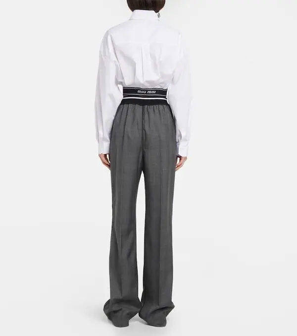 Miu Miu Logo Wide-leg Checked Pants