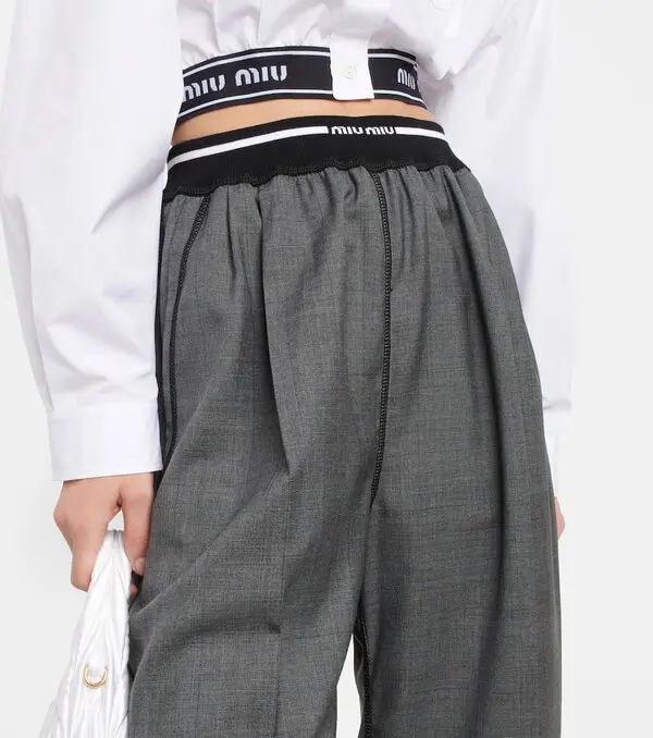 Miu Miu Logo Wide-leg Checked Pants