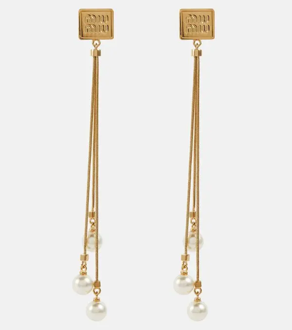 Miu Miu Faux Pearl And Brass Dangle Earrings - Gold