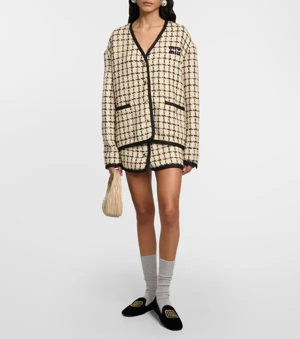 Miu Miu Checked Wool-blend Bouclé Miniskirt