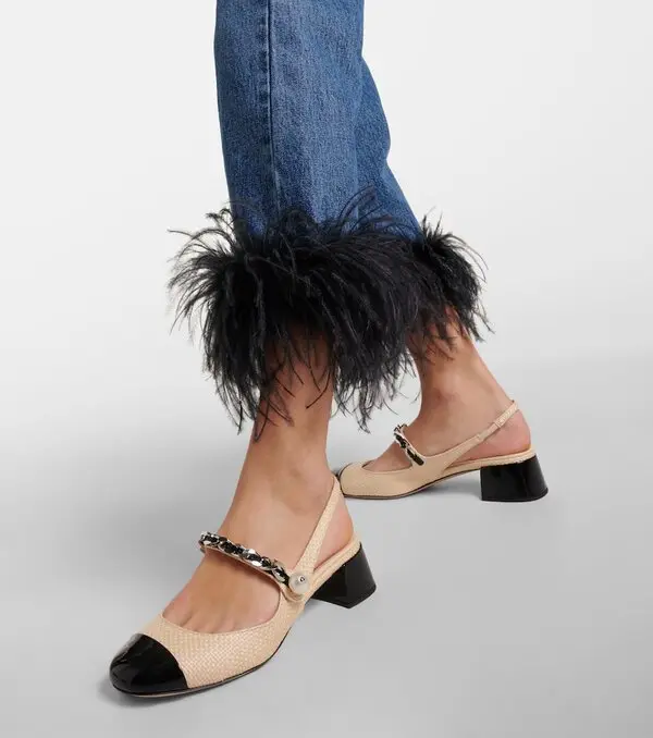 Miu Miu Leather-trimmed Raffia Slingback Pumps