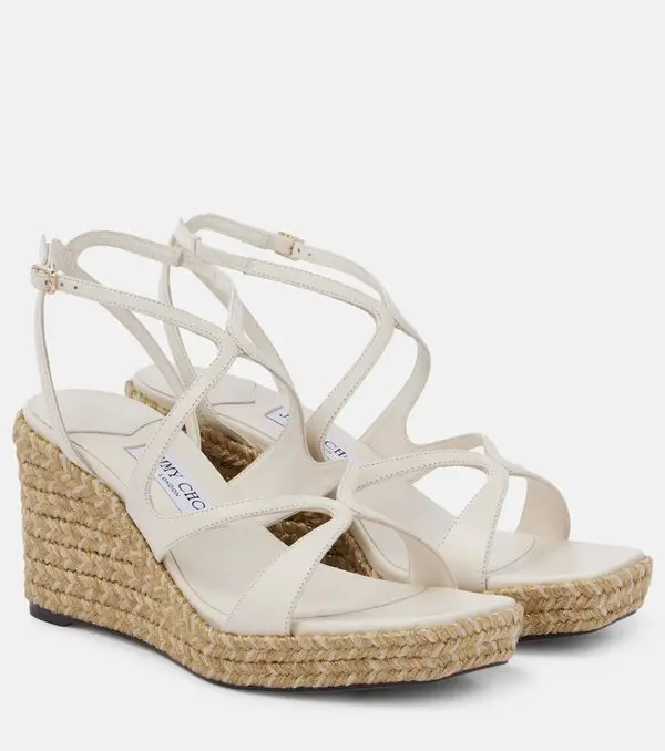 JIMMY CHOO Ayla 85 Leather Espadrille Wedges - Metallic