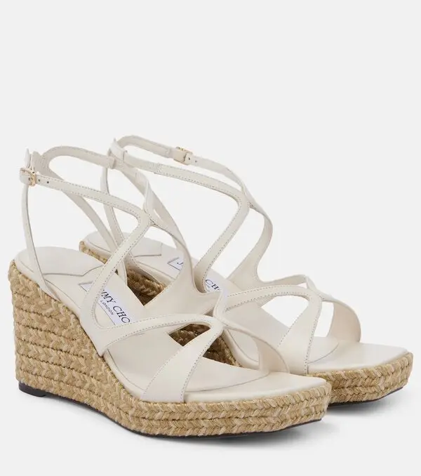 JIMMY CHOO Ayla 85 Leather Espadrille Wedges - White